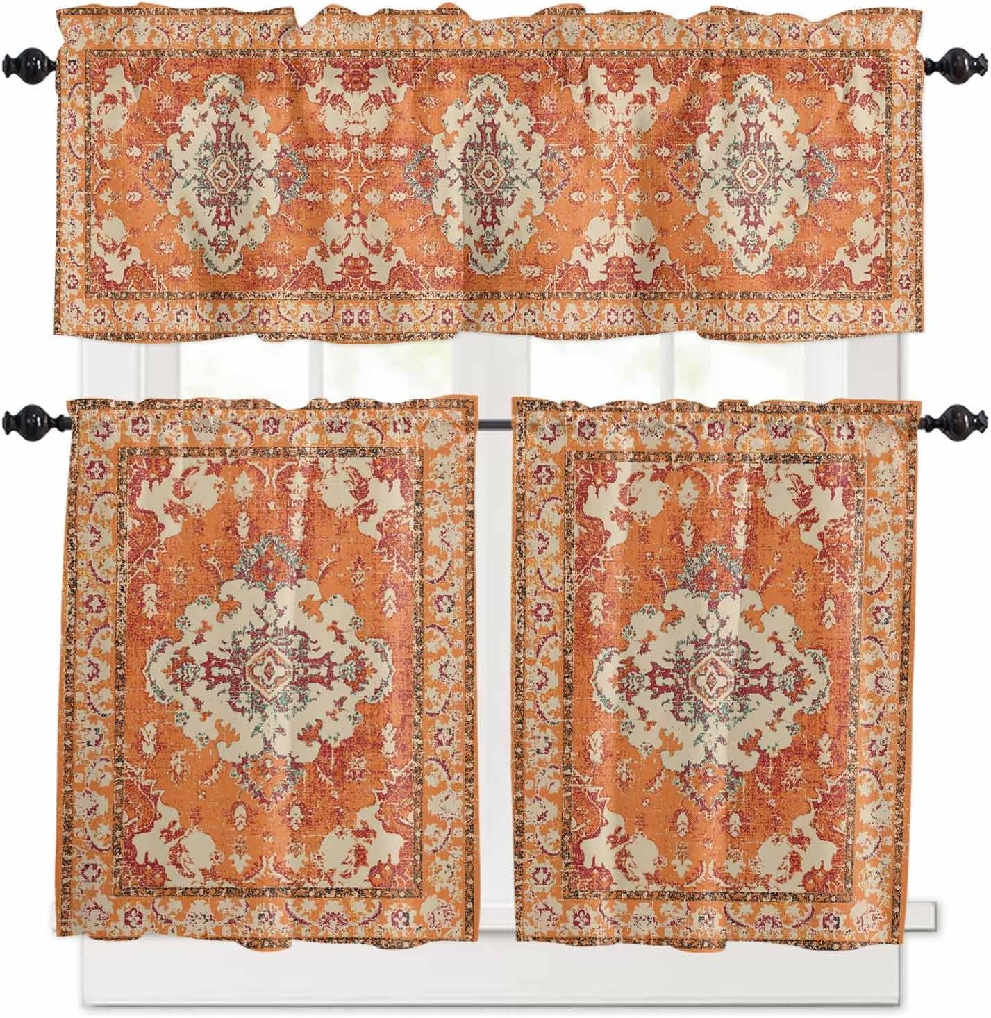 Kitchen Curtain Valance and Tiers Set Boho Bohemia 3 Pc Window ...