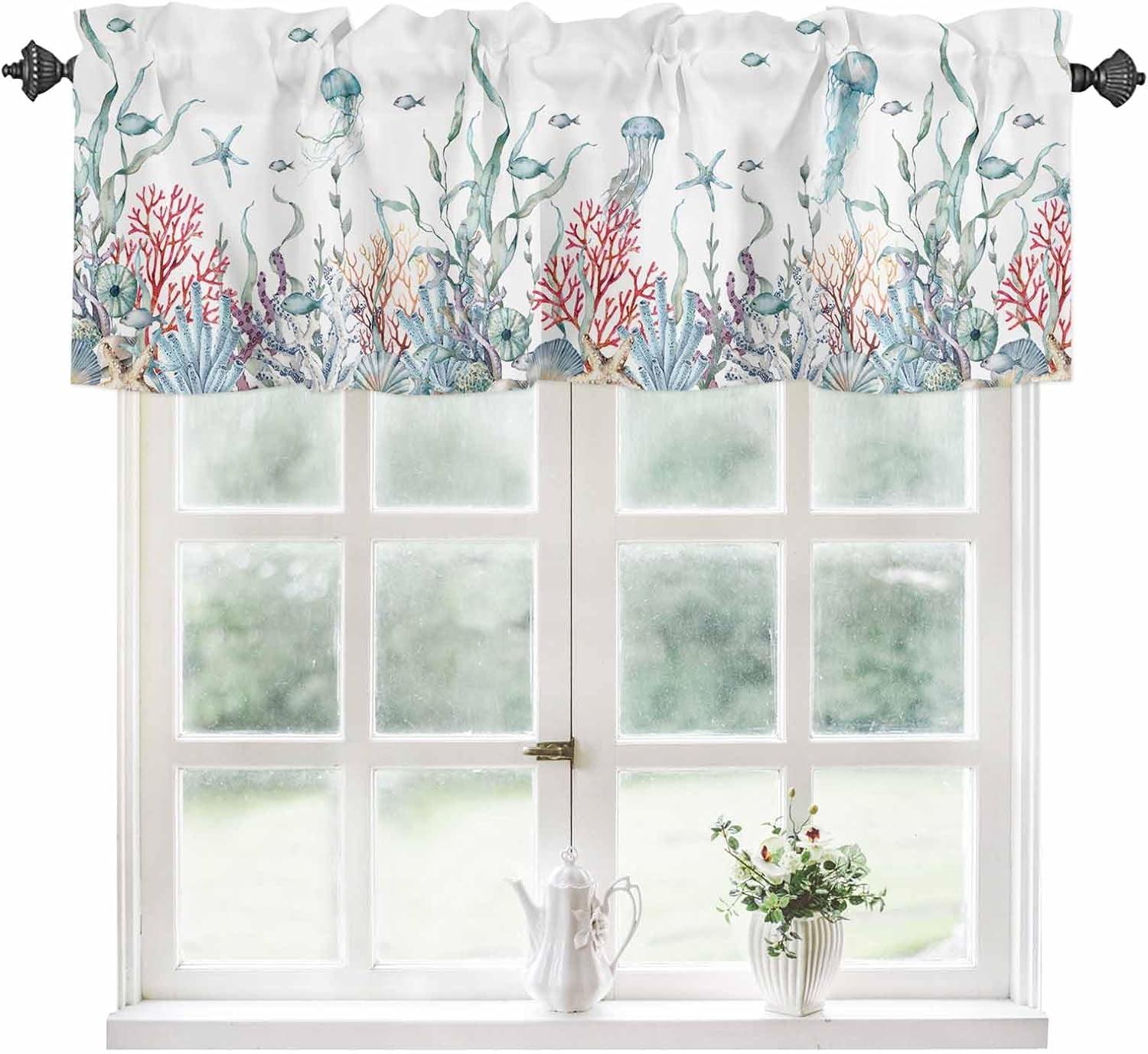 Kitchen Curtain Valance for Windows Nautical Theme Seashell Starfish ...