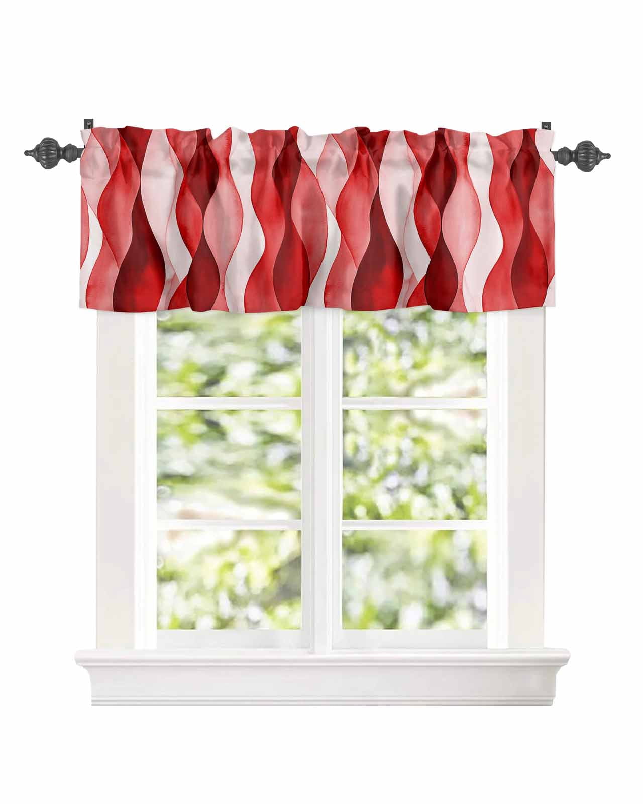 Kitchen Curtain Valances for Windows,Abstract Red Wave Stripe Texture ...