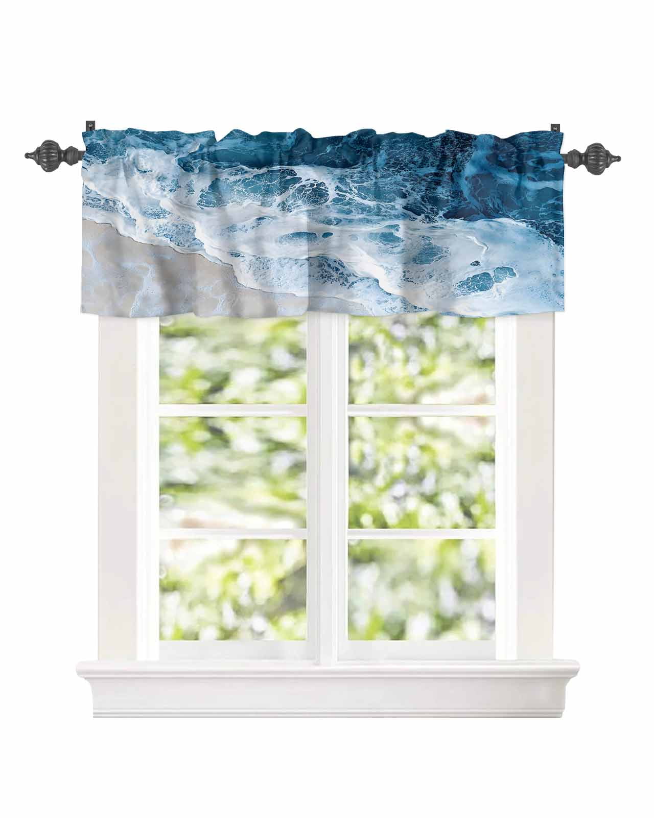 Kitchen Curtain Valances for Windows,Abstract Watercolor Beach Wave Rod ...
