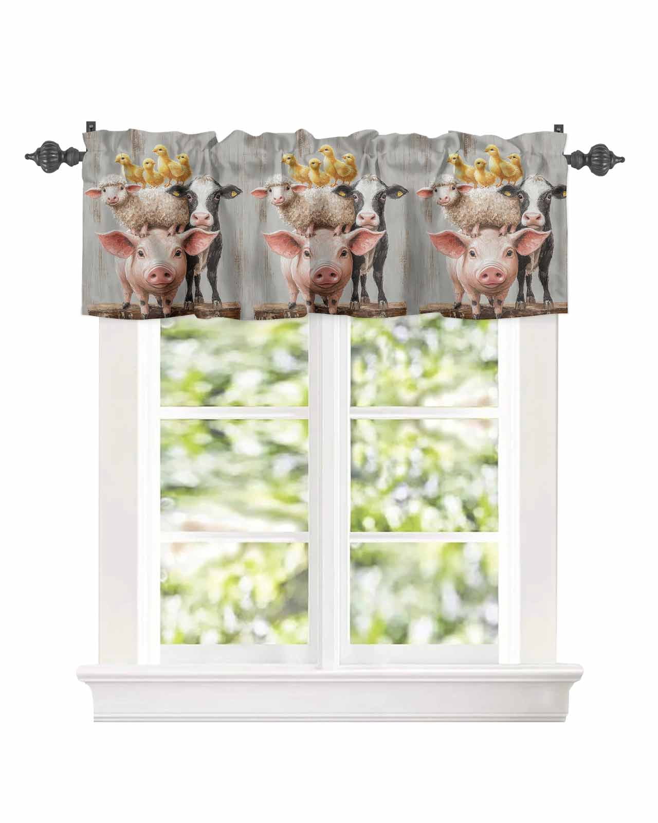 Kitchen Curtain Valances for Windows,Farm Pig Cow Sheep Chick Rod ...