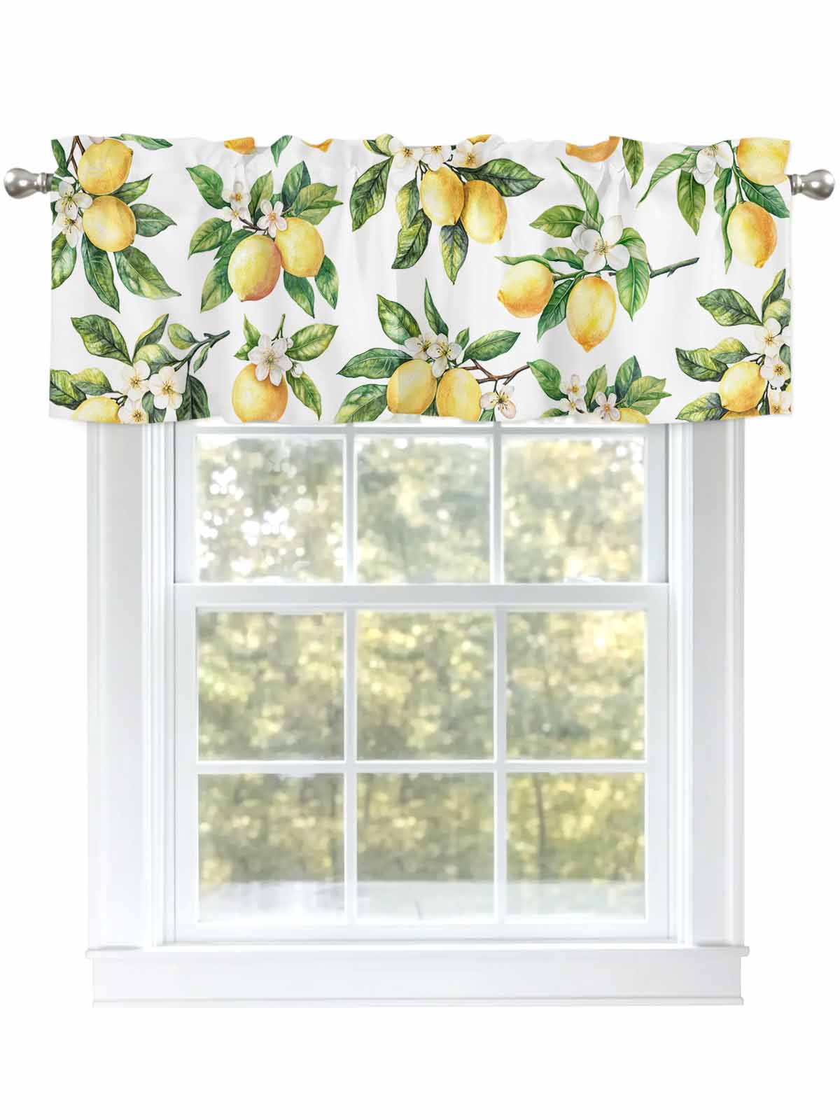Kitchen Curtain Valances for Windows,Farmhouse Yellow Lemon Leaf Rod ...