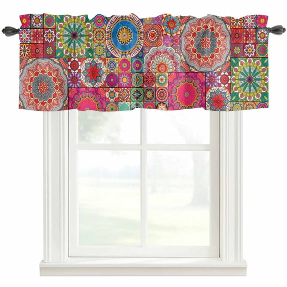 Kitchen Curtain Valances for Windows,Geometric Tribal Colorful Artwork ...