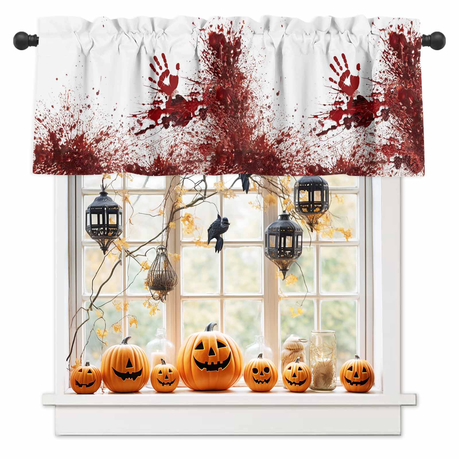 Kitchen Curtain Valances for Windows,Halloween Horror Bloody Handprint ...