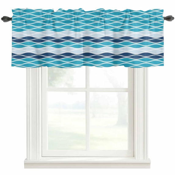 Kitchen Curtain Valances for Windows,Moroccan Wave Stripe Teal Blue Rod ...