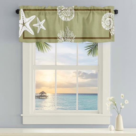 Kitchen Curtain Valances for Windows,Ocean Starfish Coral Shell Conch ...