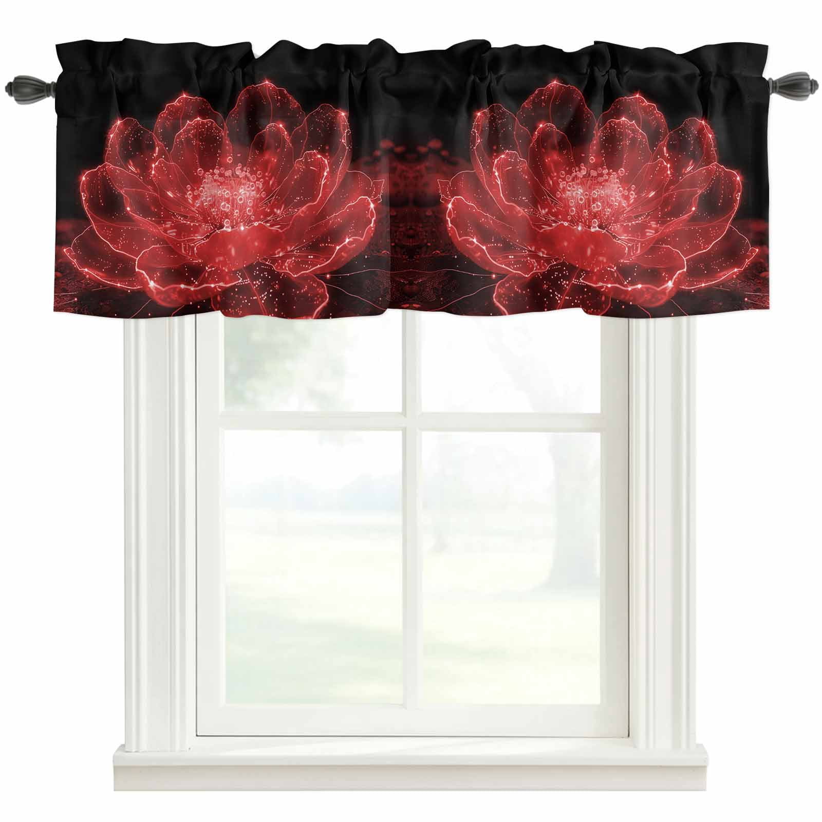 Kitchen Curtain Valances for Windows,Red Flower Watercolor Gradient Rod ...