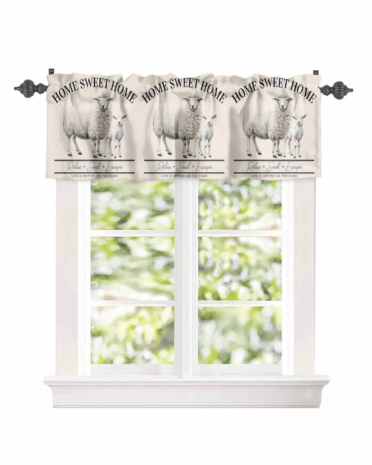 Kitchen Curtain Valances for Windows,Rustic Animal Farmhouse Sheep Rod ...