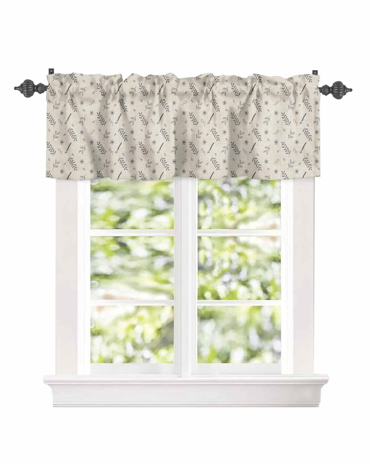 Kitchen Curtain Valances for Windows,Rustic Seamless Floral Leaves Rod ...