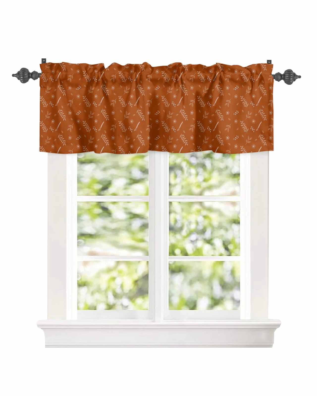 Kitchen Curtain Valances for Windows,Seamless Flower Leaves on Orange ...
