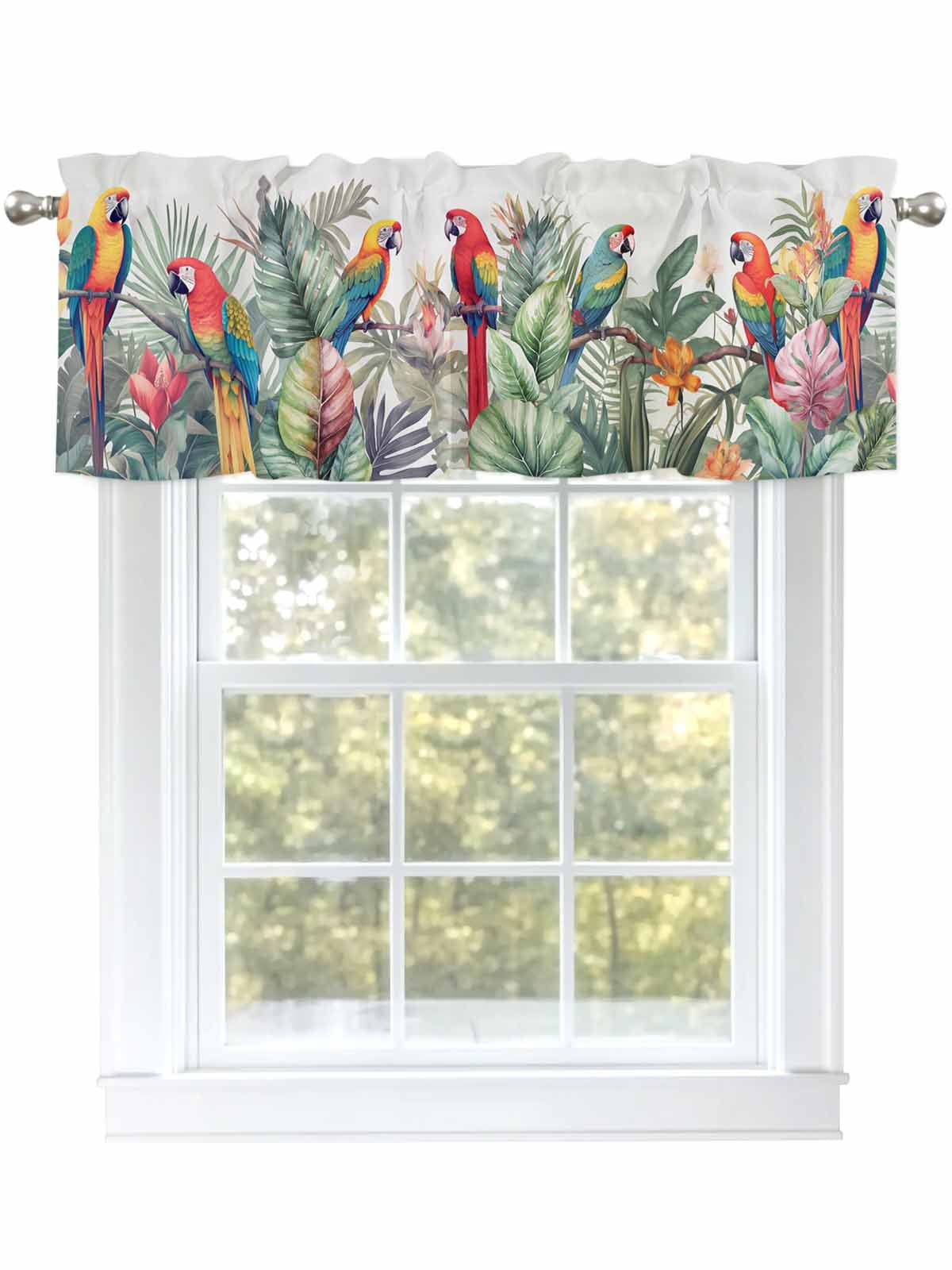 Kitchen Curtain Valances for Windows,Tropical Botanical Leaves Parrot ...