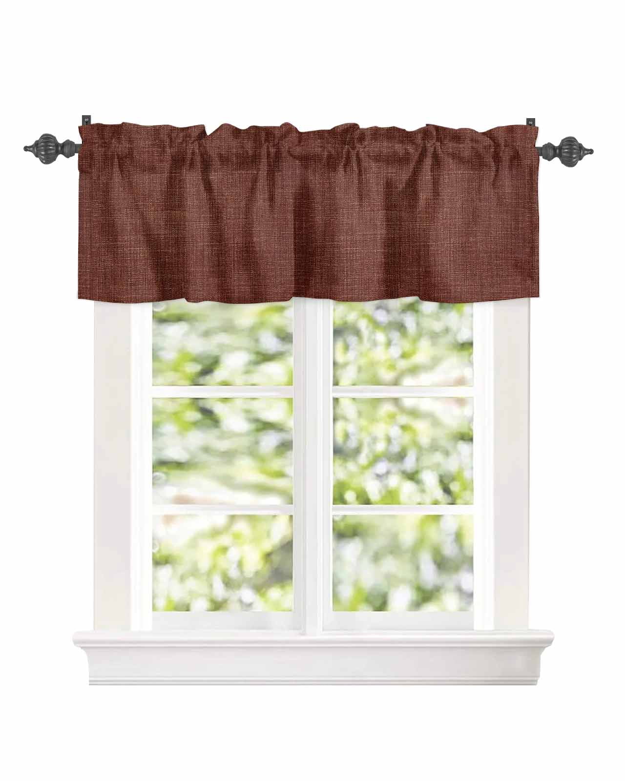 Kitchen Curtain Valances for Windows,Vintage Dark Brown Linen Rod ...