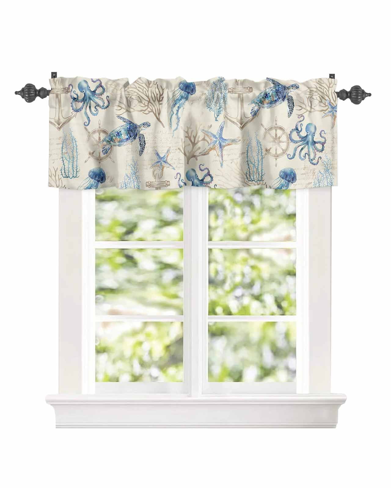 Kitchen Curtain Valances for Windows,Watercolor Marine Life Turtle ...