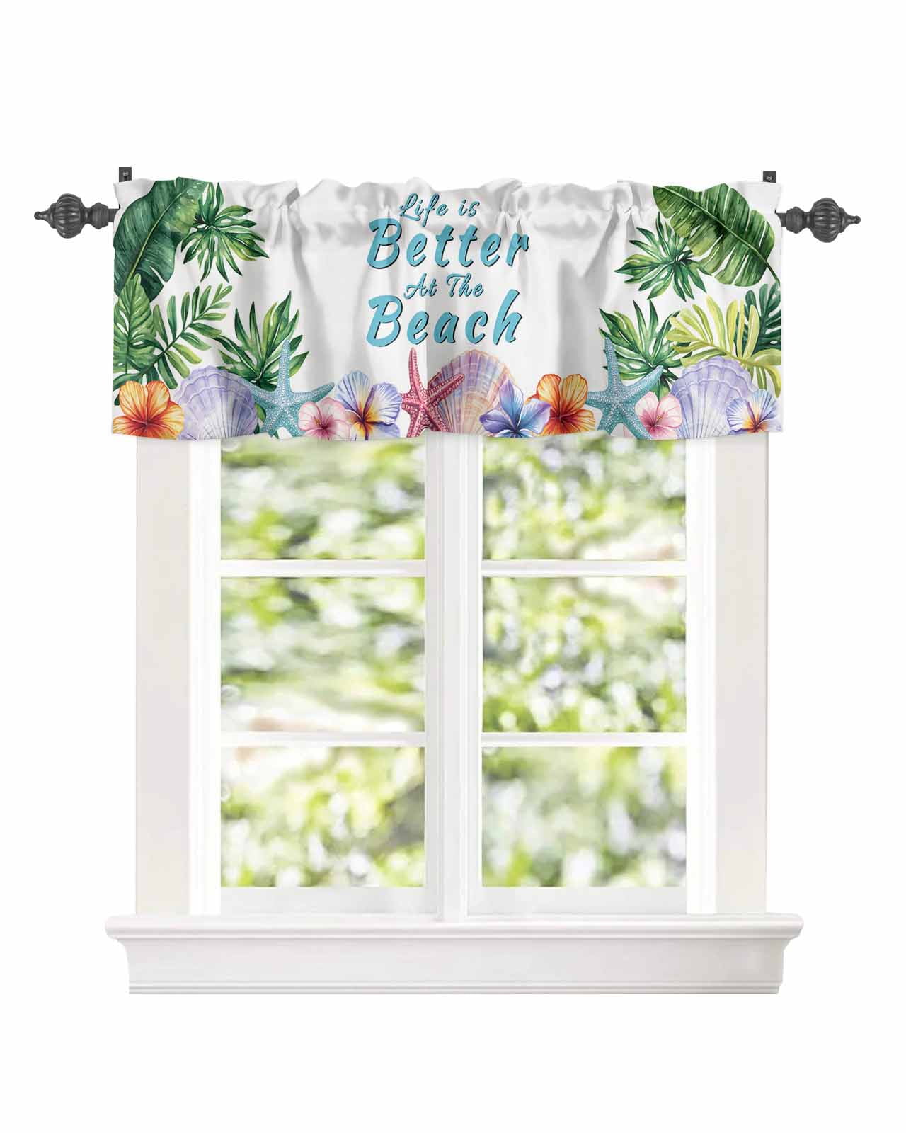 Kitchen Curtain Valances for Windows,Watercolor Tropical Leaf Floral ...