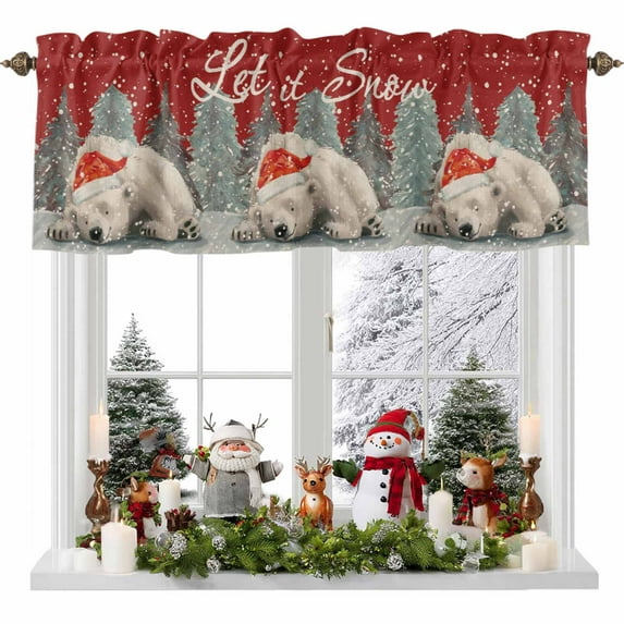 Kitchen Curtain Valances for Windows,Christmas Animal Polar Bear Pine ...