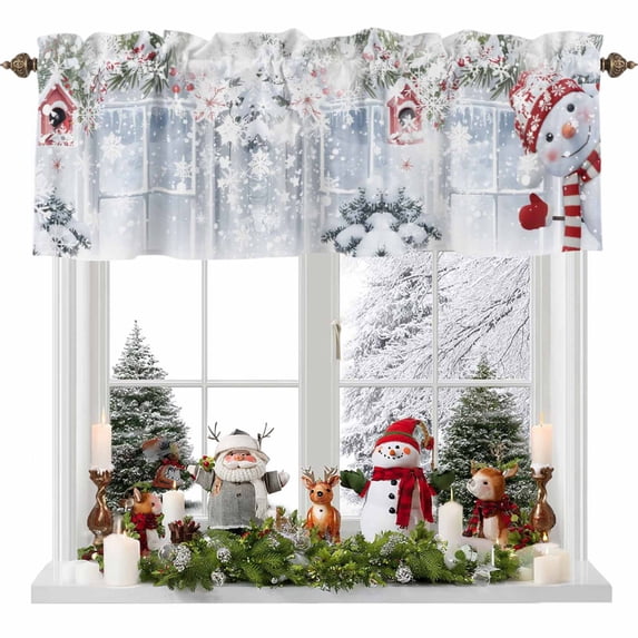 Kitchen Curtain Valances for Windows,Christmas Red Hat Scarf Snowman ...