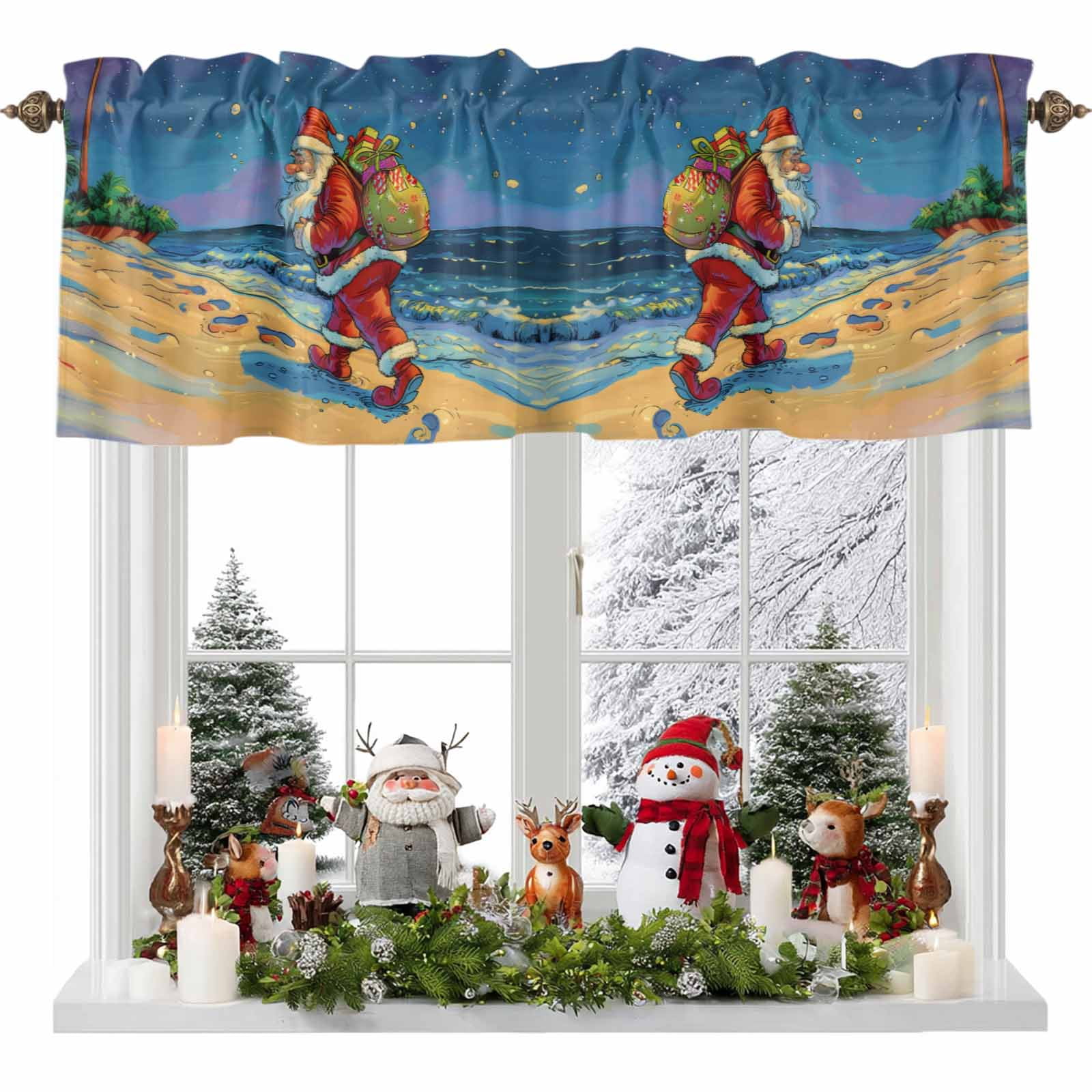Kitchen Curtain Valances for Windows,Christmas Santa Claus Starry Night ...