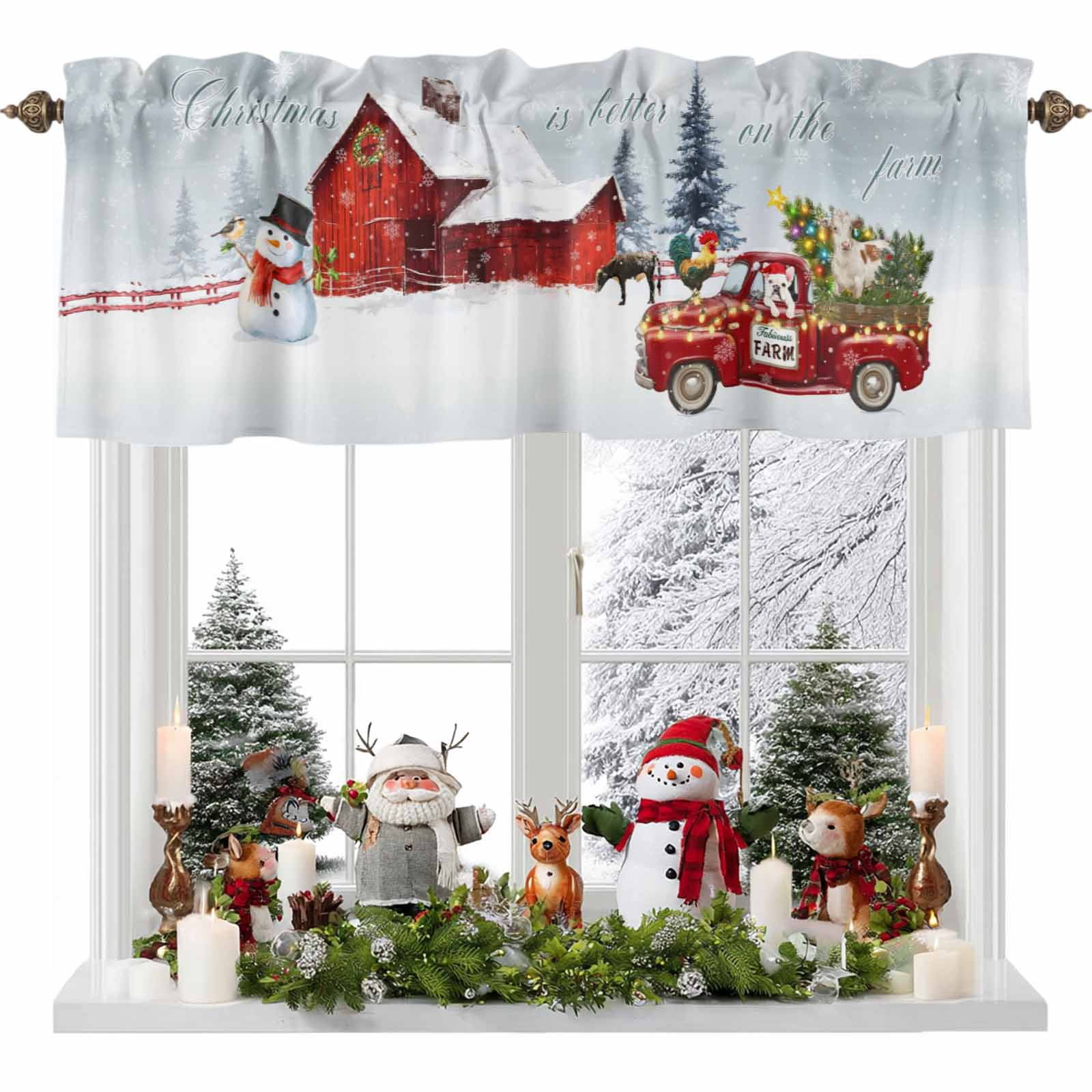 Kitchen Curtain Valances for Windows,Christmas Tree Snowman Red Truck ...