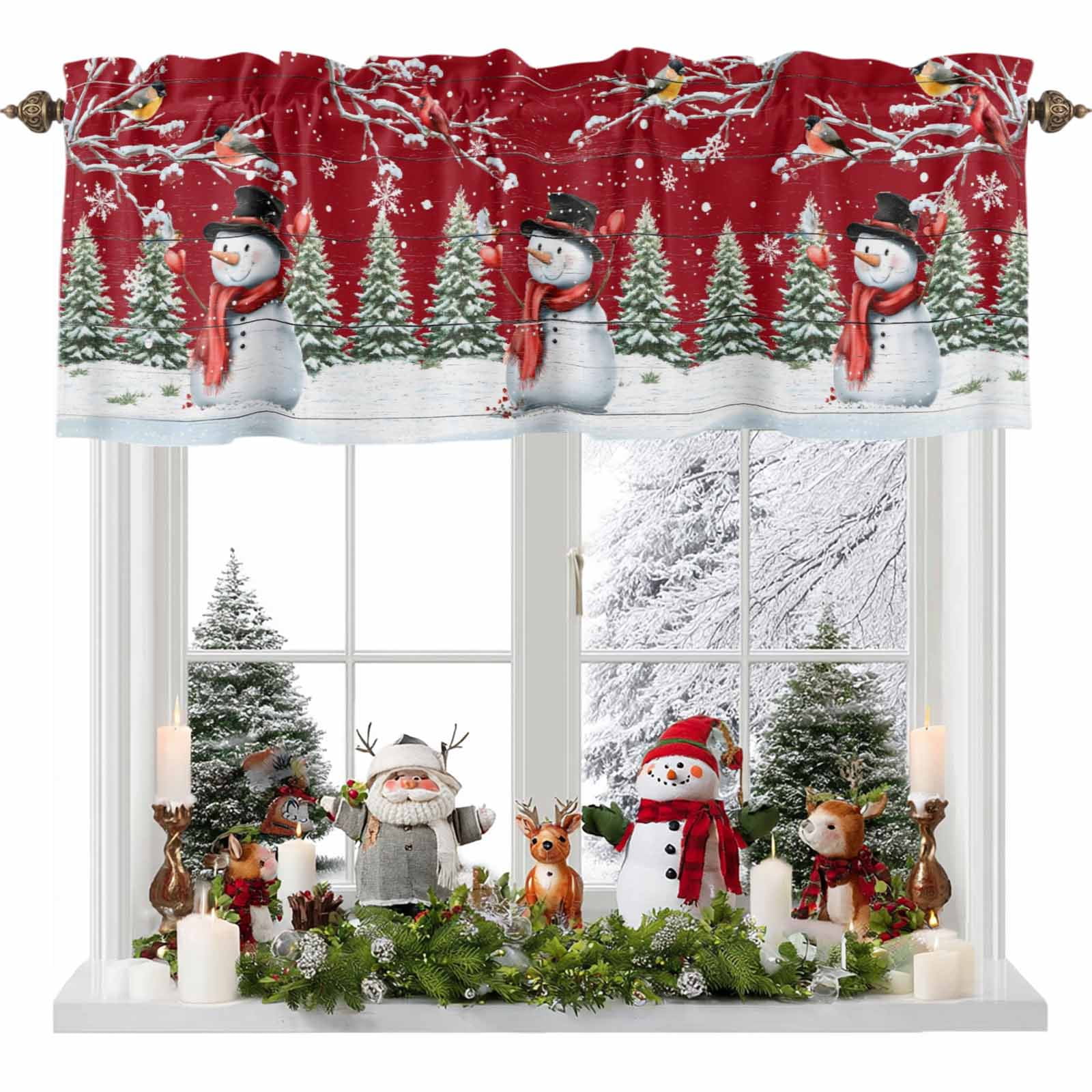 Kitchen Curtain Valances for Windows,Christmas Tree Snowman Red Wood ...
