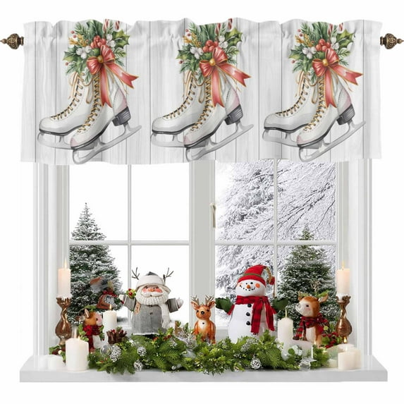 Kitchen Curtain Valances for Windows,Christmas White Ice Shoes on Wood ...