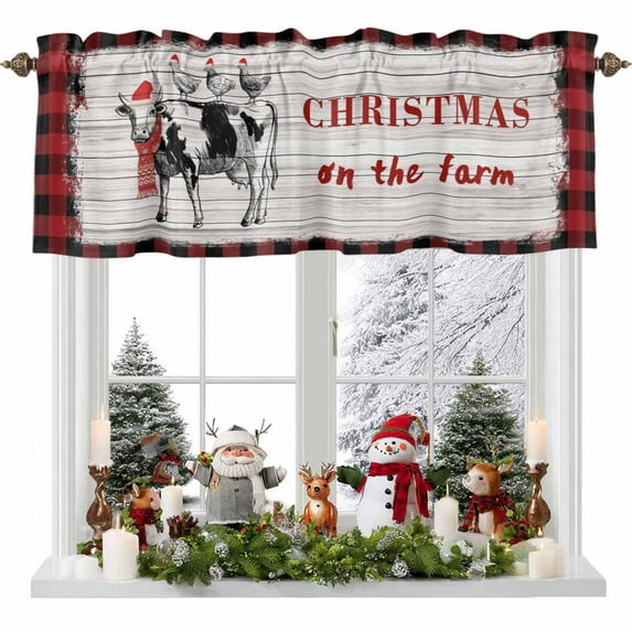 Kitchen Curtain Valances for Windows,Farm Cow Chicken White Wood Rod ...
