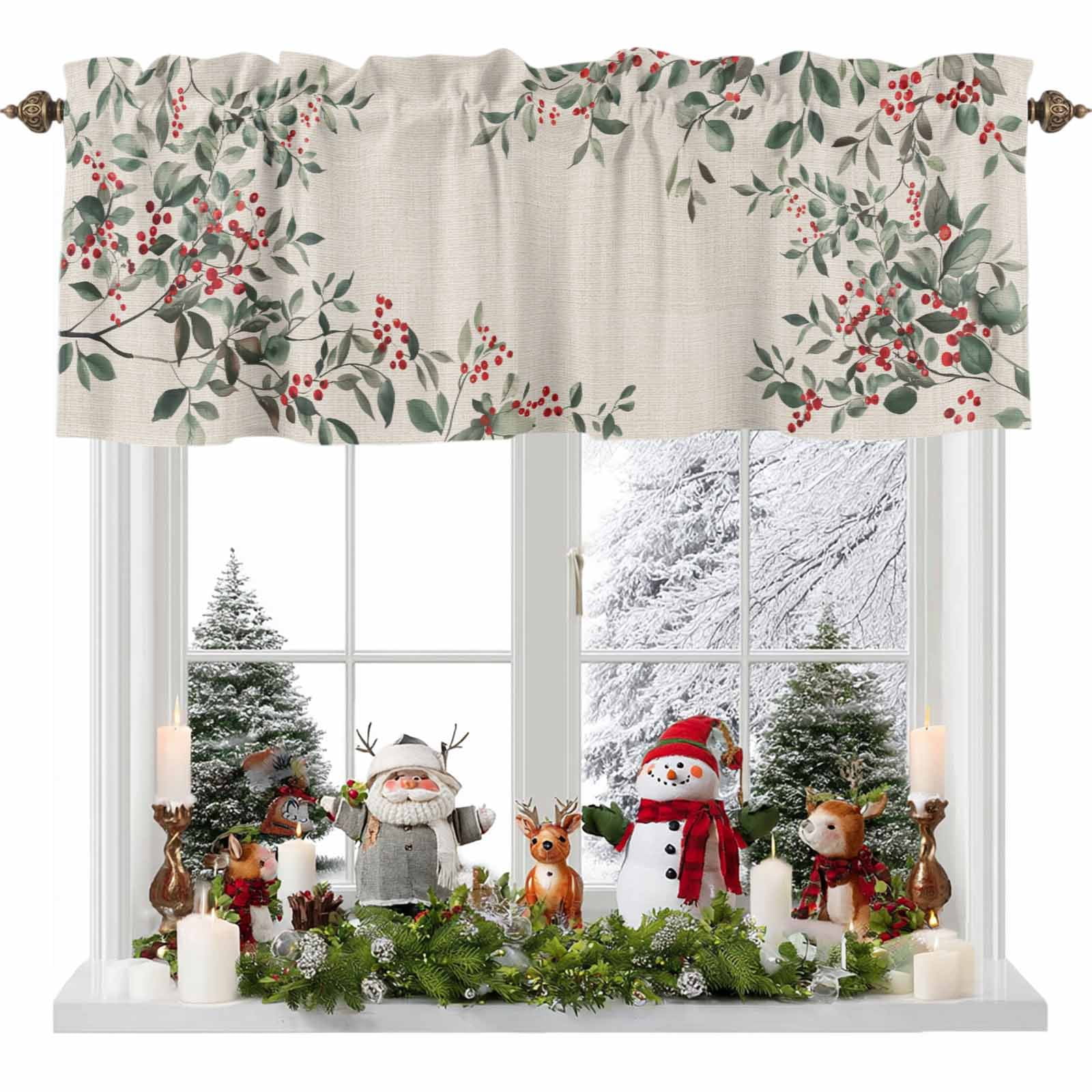 Kitchen Curtain Valances for Windows,Farm Red Berries Green Leaves ...