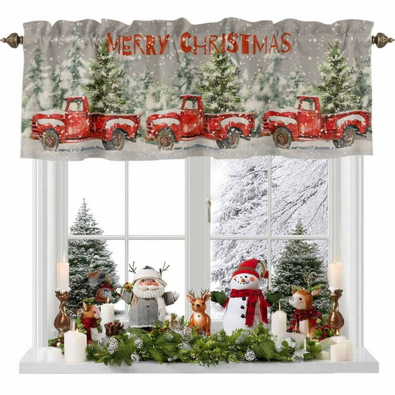 Kitchen Curtain Valances for Windows,Farm Red Truck Christmas Tree on ...