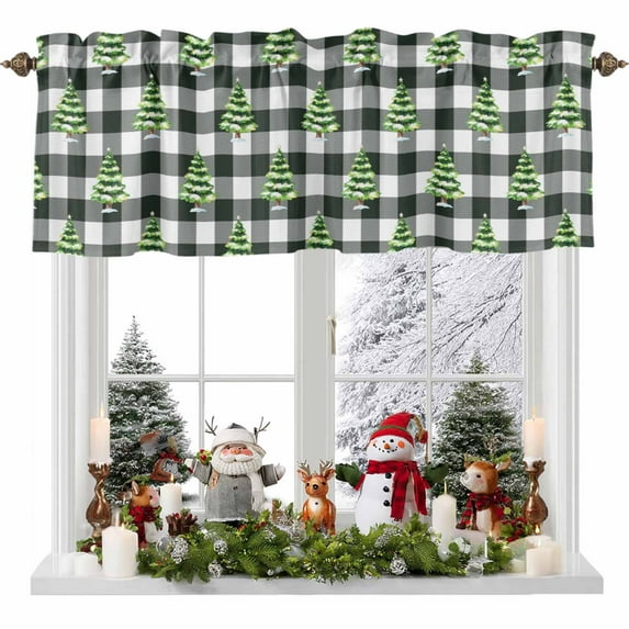 Kitchen Curtain Valances for Windows,Green Christmas Tree Botanical Rod ...