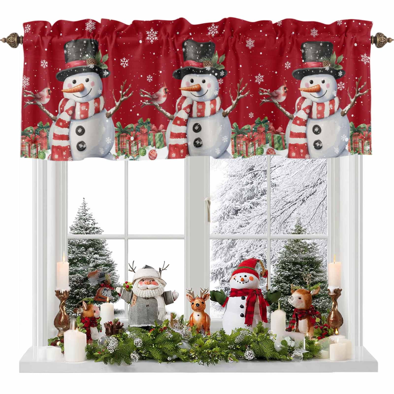 Kitchen Curtain Valances for Windows,Let Snow Words on Red Background ...