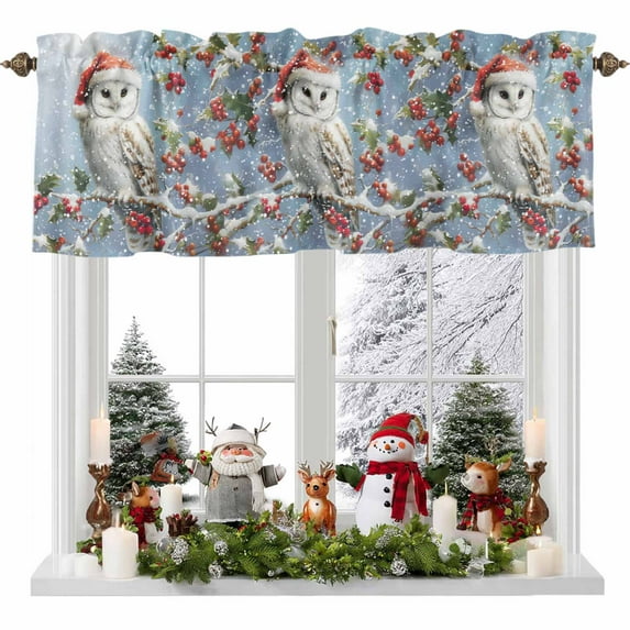Kitchen Curtain Valances for Windows,Merry Christmas Santa Owl on Holly ...