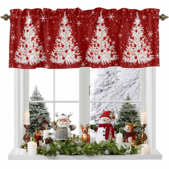 Kitchen Curtain Valances for Windows,Merry Christmas Tree Snowflakes on ...