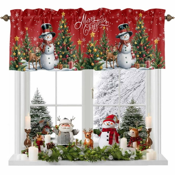 Kitchen Curtain Valances for Windows,Merry Christmas Words on Red Rod ...