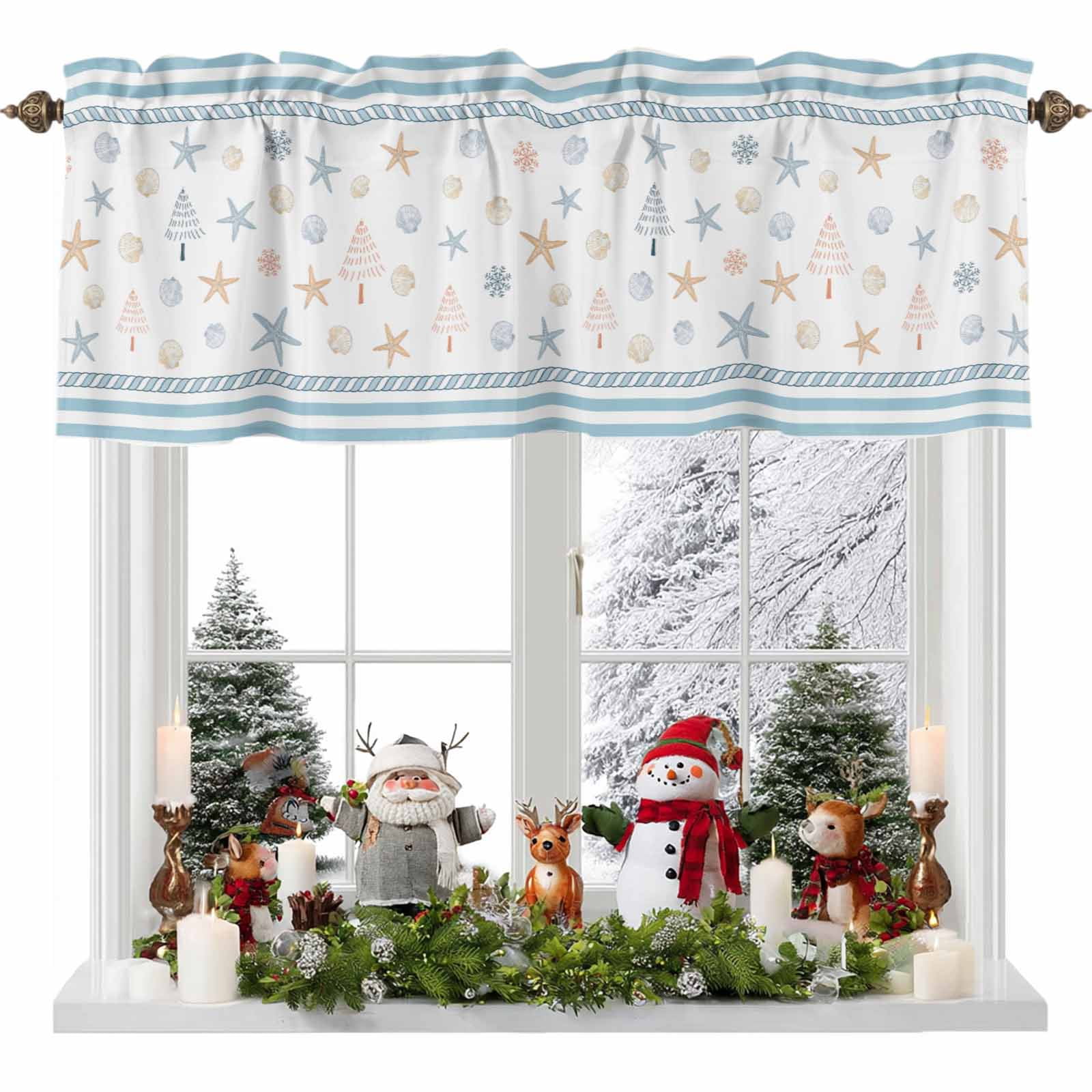 Kitchen Curtain Valances for Windows,Merry Xmas Starfish Shell ...