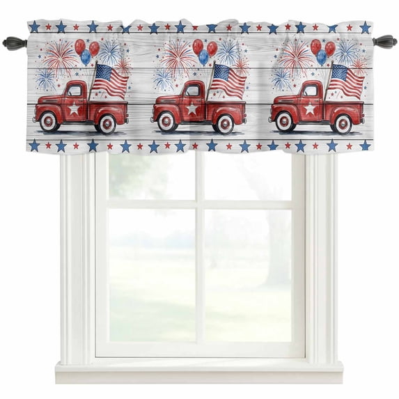 Kitchen Curtain Valances for Windows,Patriotic Red Truck Rod Pocket ...