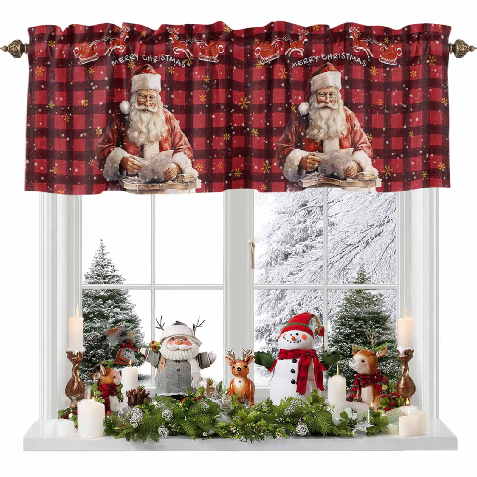 Kitchen Curtain Valances for Windows,Santa Claus Christmas Red Buffalo ...