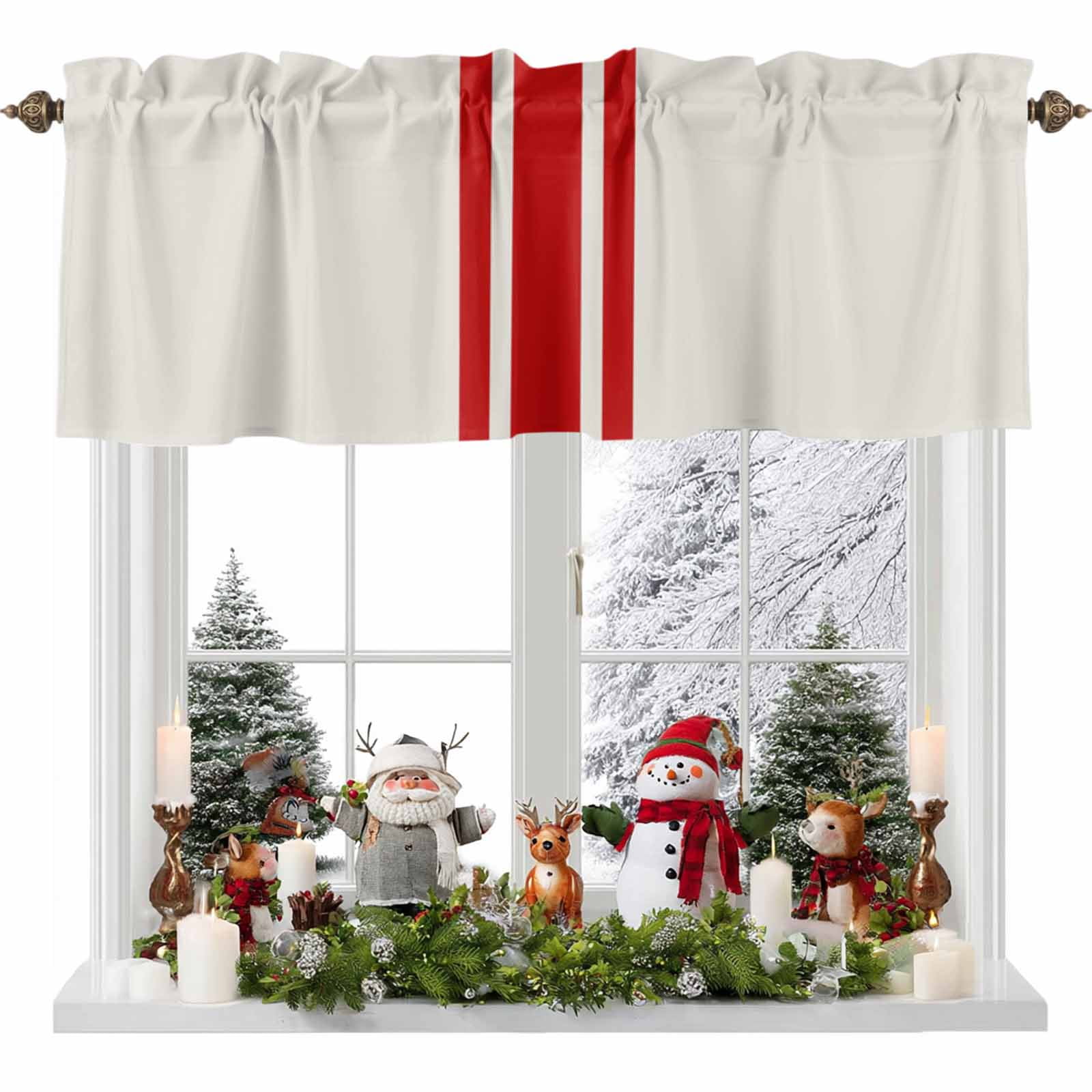 Kitchen Curtain Valances for Windows,Vintage Burgundy Red Stripe on ...
