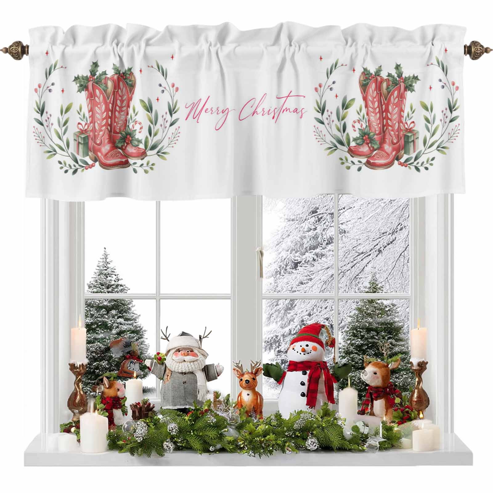 Kitchen Curtain Valances for Windows,Western Cowboy Red Boots Rod ...