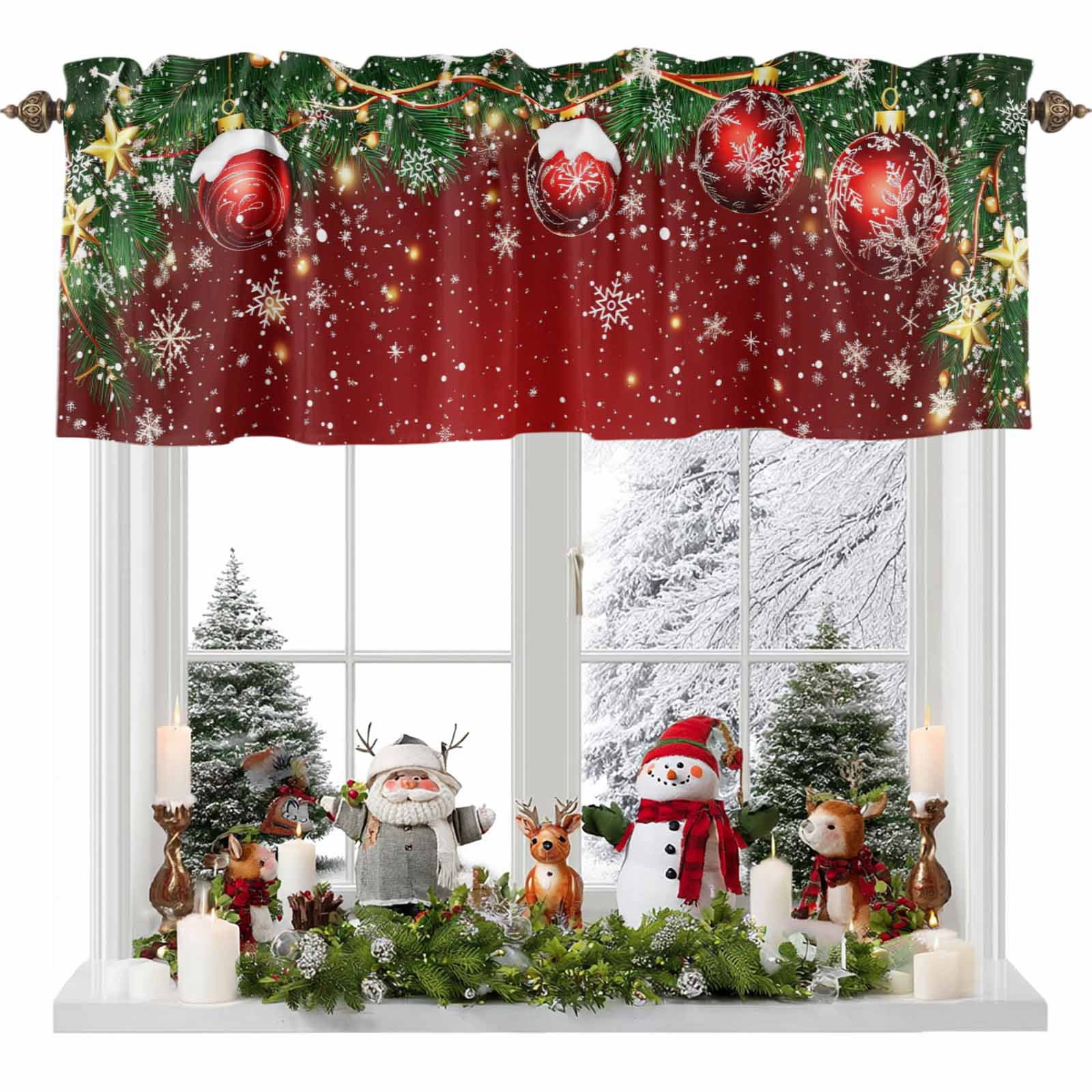 Kitchen Curtain Valances for Windows,Winter Christmas Snowflake Red ...