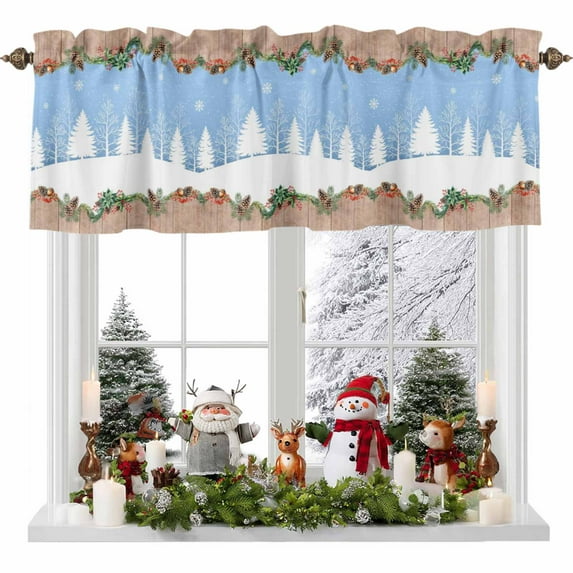 Kitchen Curtain Valances for Windows,Winter Tree Snowflake on Blue Rod ...