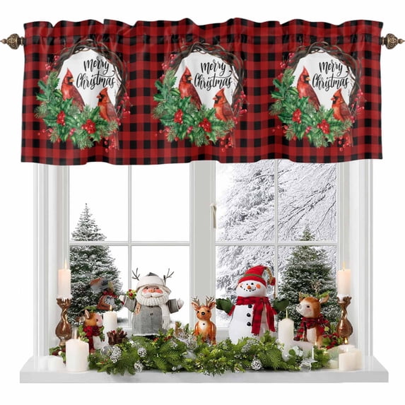 Kitchen Curtain Valances for Windows,Xmas Bird Red Black Buffalo Check ...