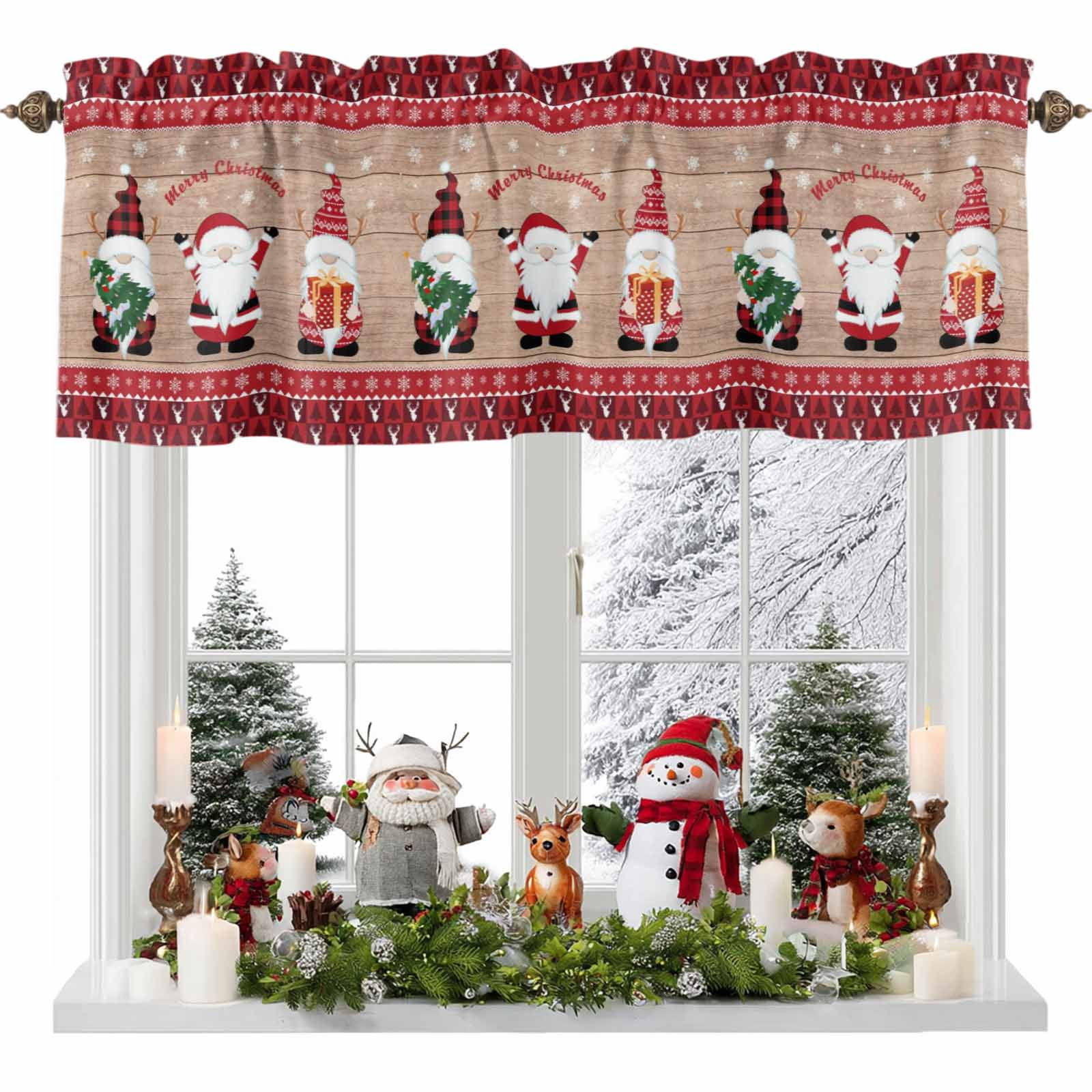 Kitchen Curtain Valances for Windows,Xmas Dwarf Winter Snowflake on ...