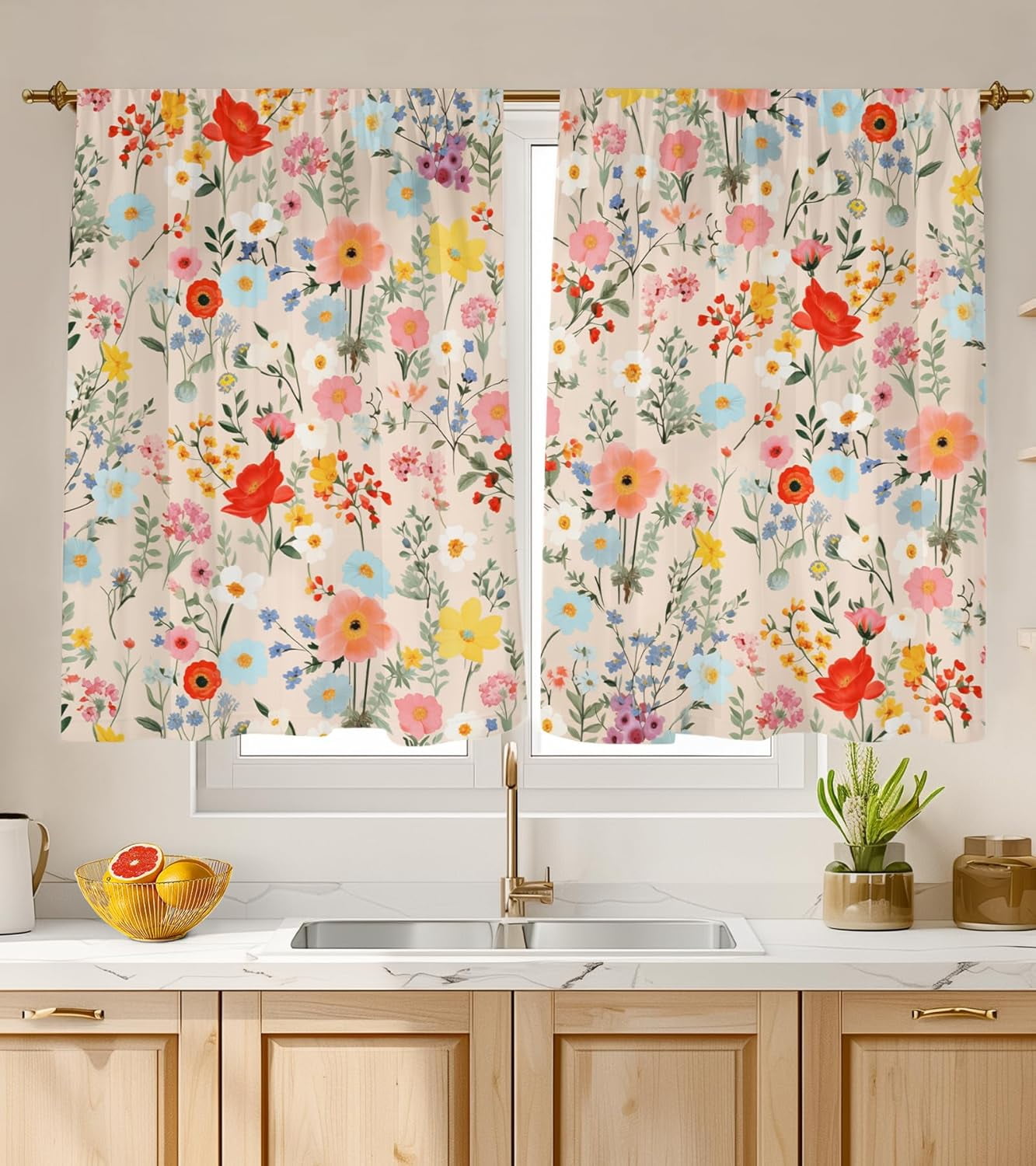 tzeCags, Kitchen Curtains, 26x36 inches, 2 Pcs Over Sink Window ...