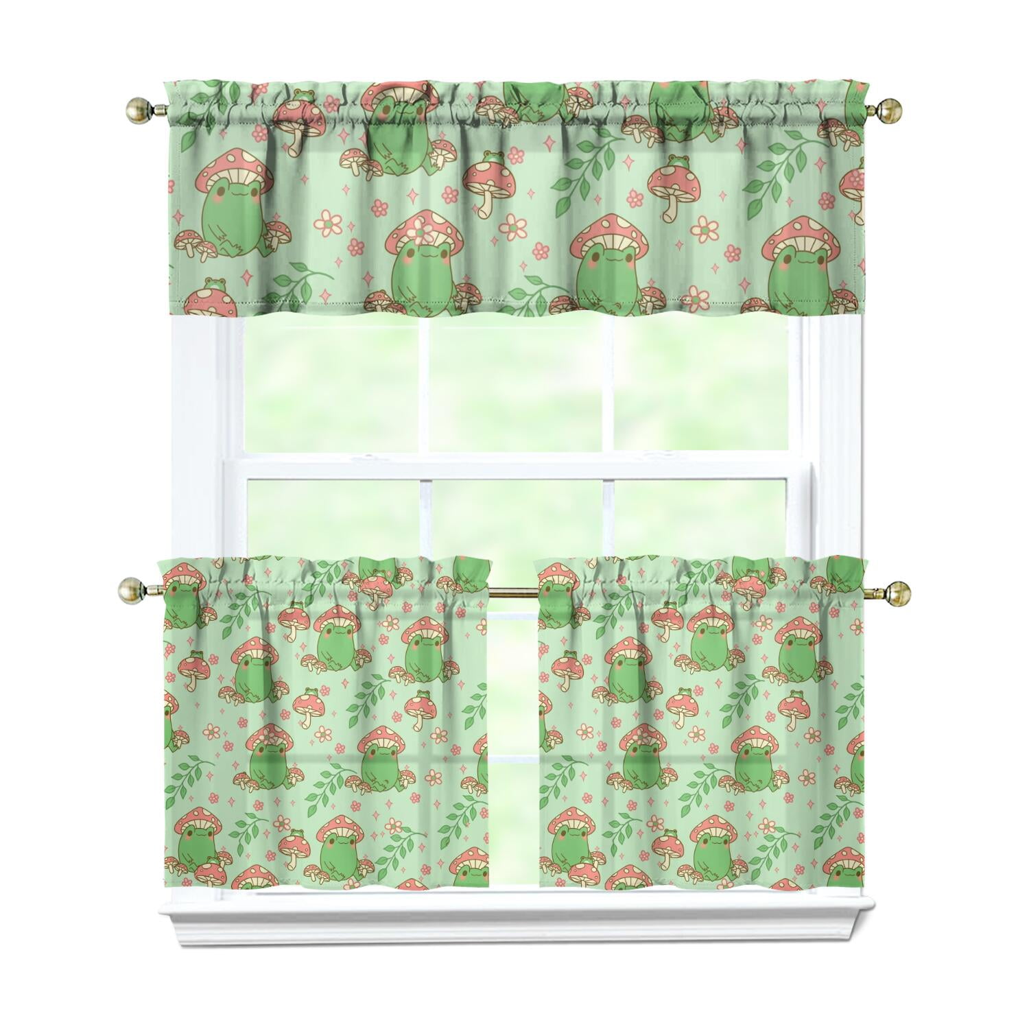 Kitchen Curtains 24 Inch Short - 3 Panel Set, Cute Cartoon Frog and ...