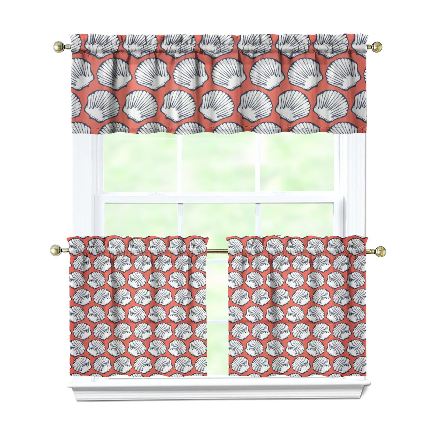 Kitchen Curtains 24 Inch Short - 3 Panel Set, Seashell Starfish ...