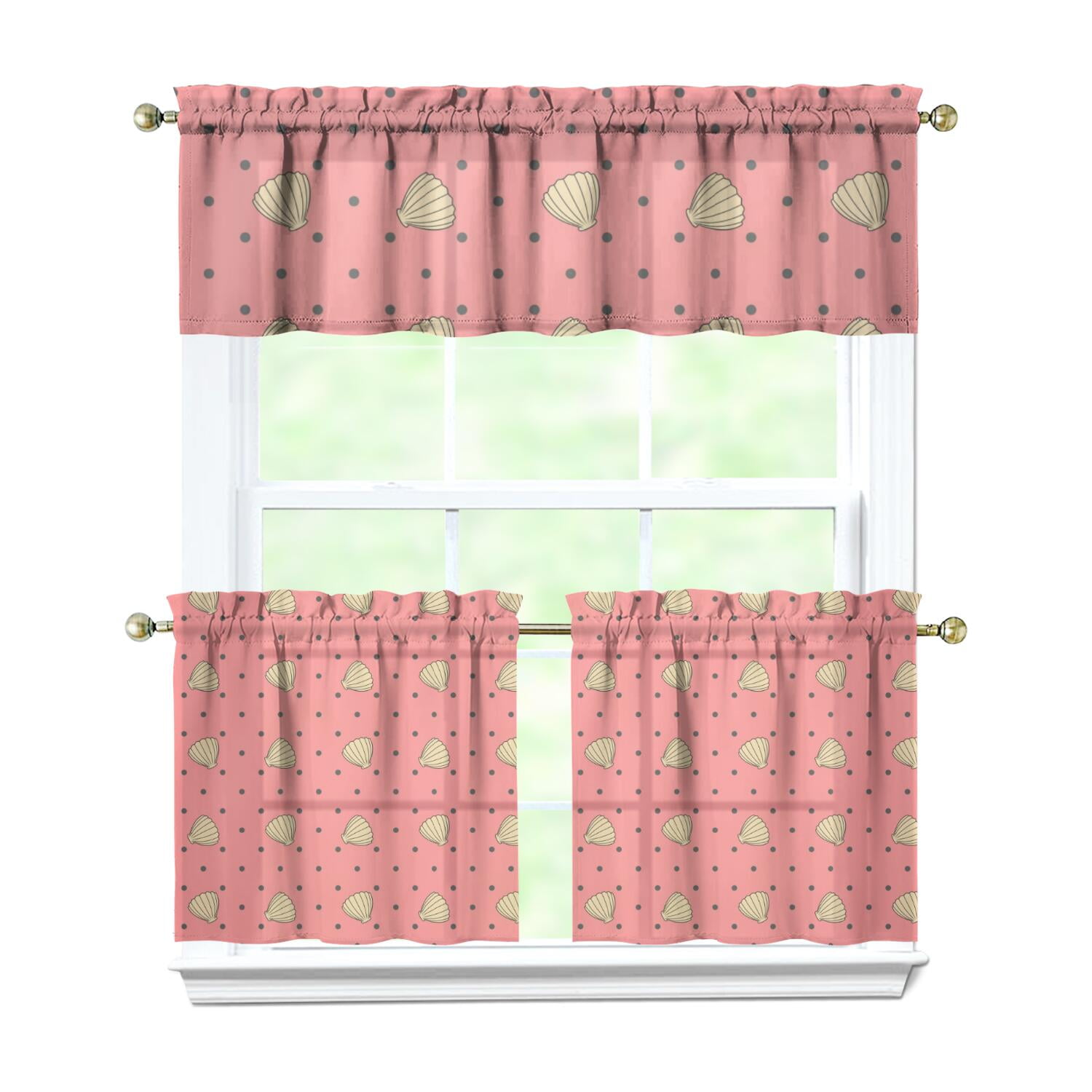 Kitchen Curtains 24 Inch Short - 3 Panel Set, Seashell Starfish ...