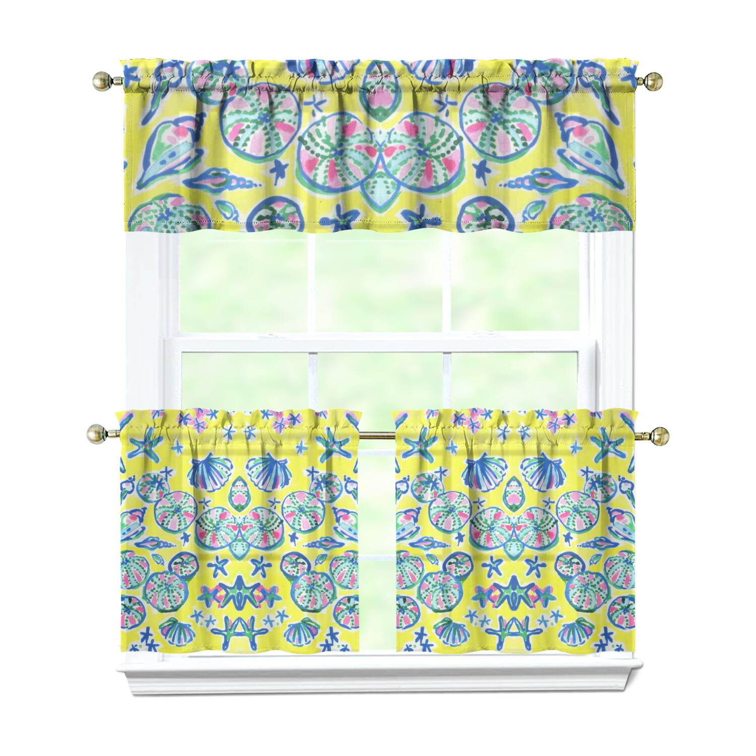 Kitchen Curtains 24 Inch Short - 3 Panel Set, Seashell Starfish ...