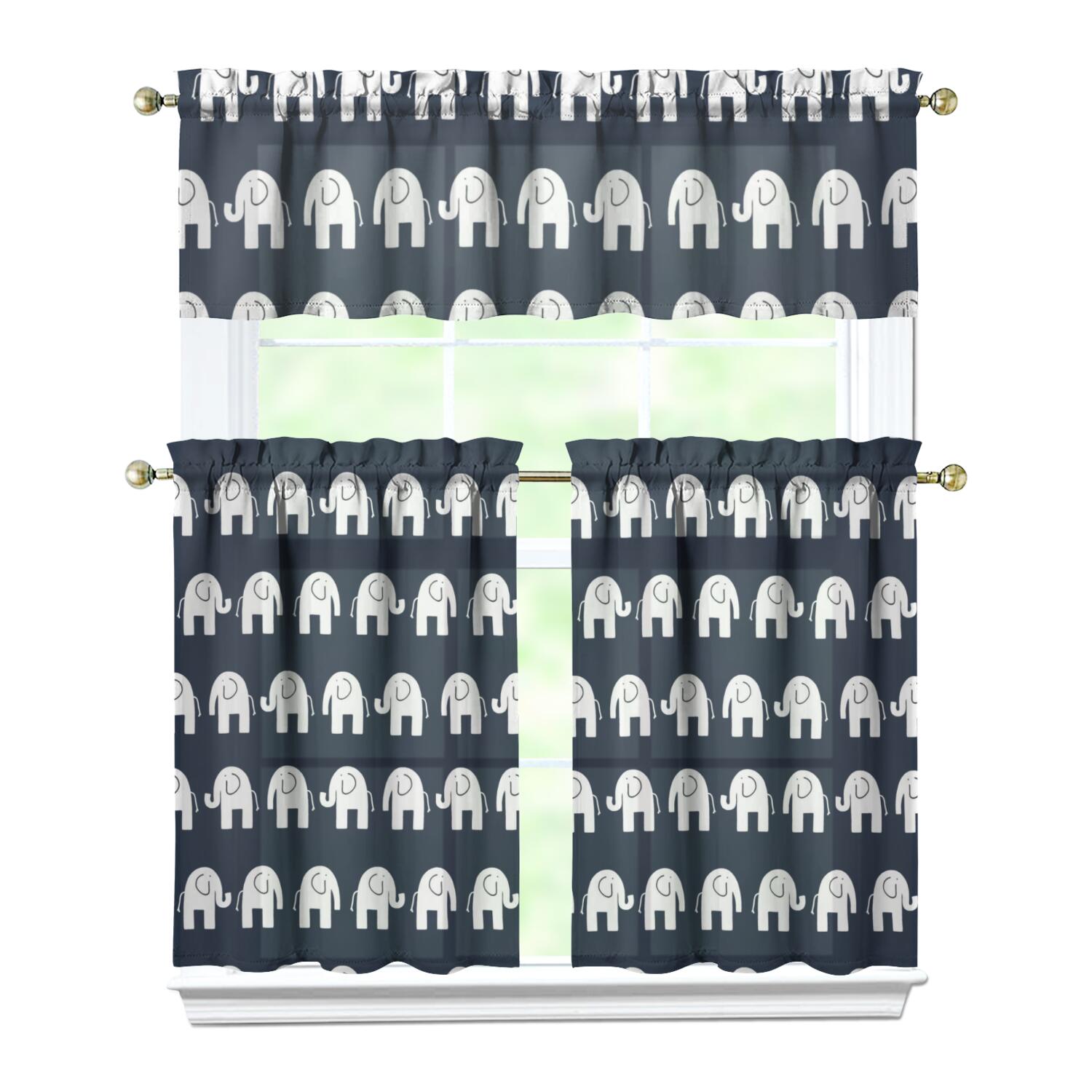 Kitchen Curtains 36 Inch Short - 3 Panel Set, Boho Elephant Mandala ...