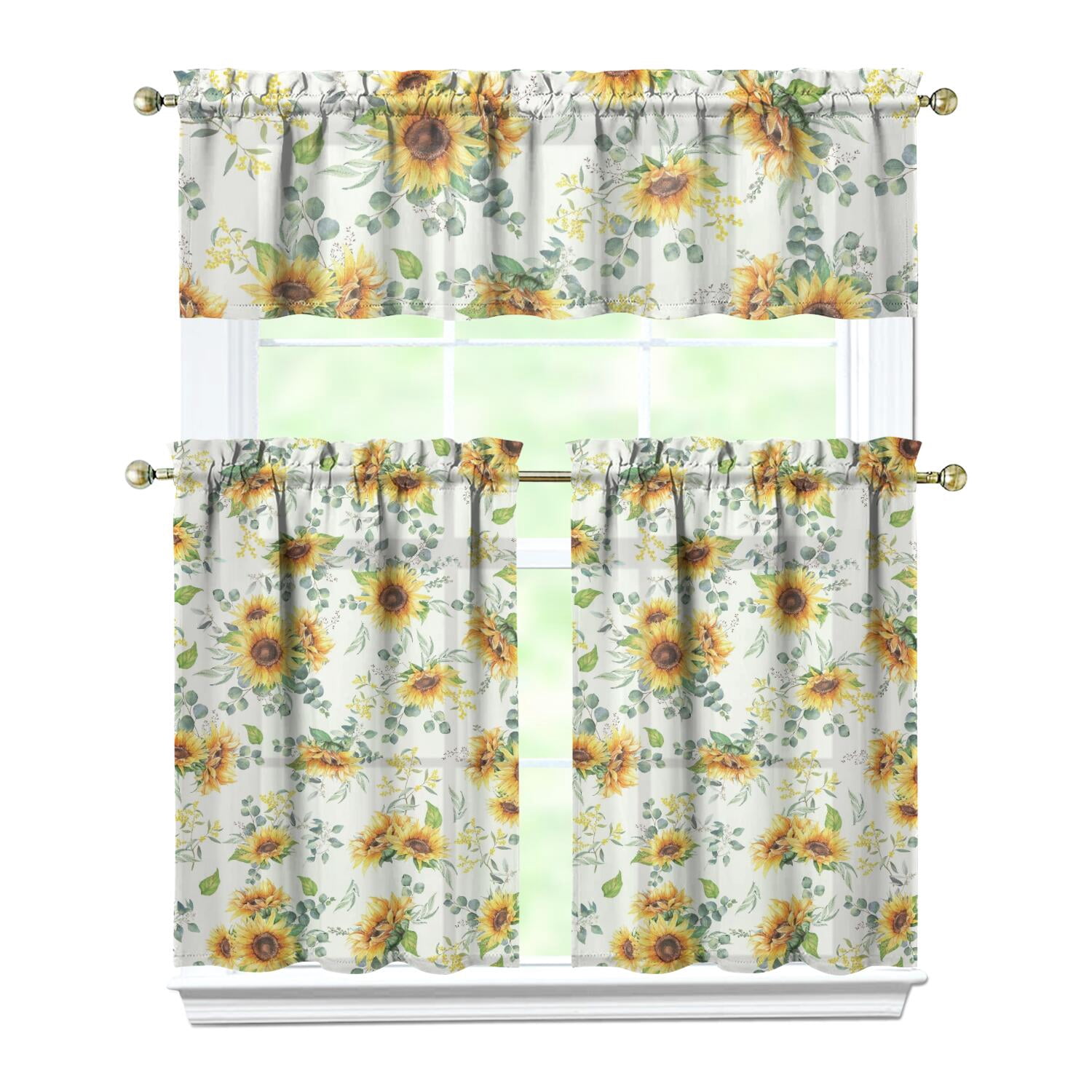 Kitchen Curtains 36 Inch Short - 3 Panel Set, Boho Sunflower Butterfly ...