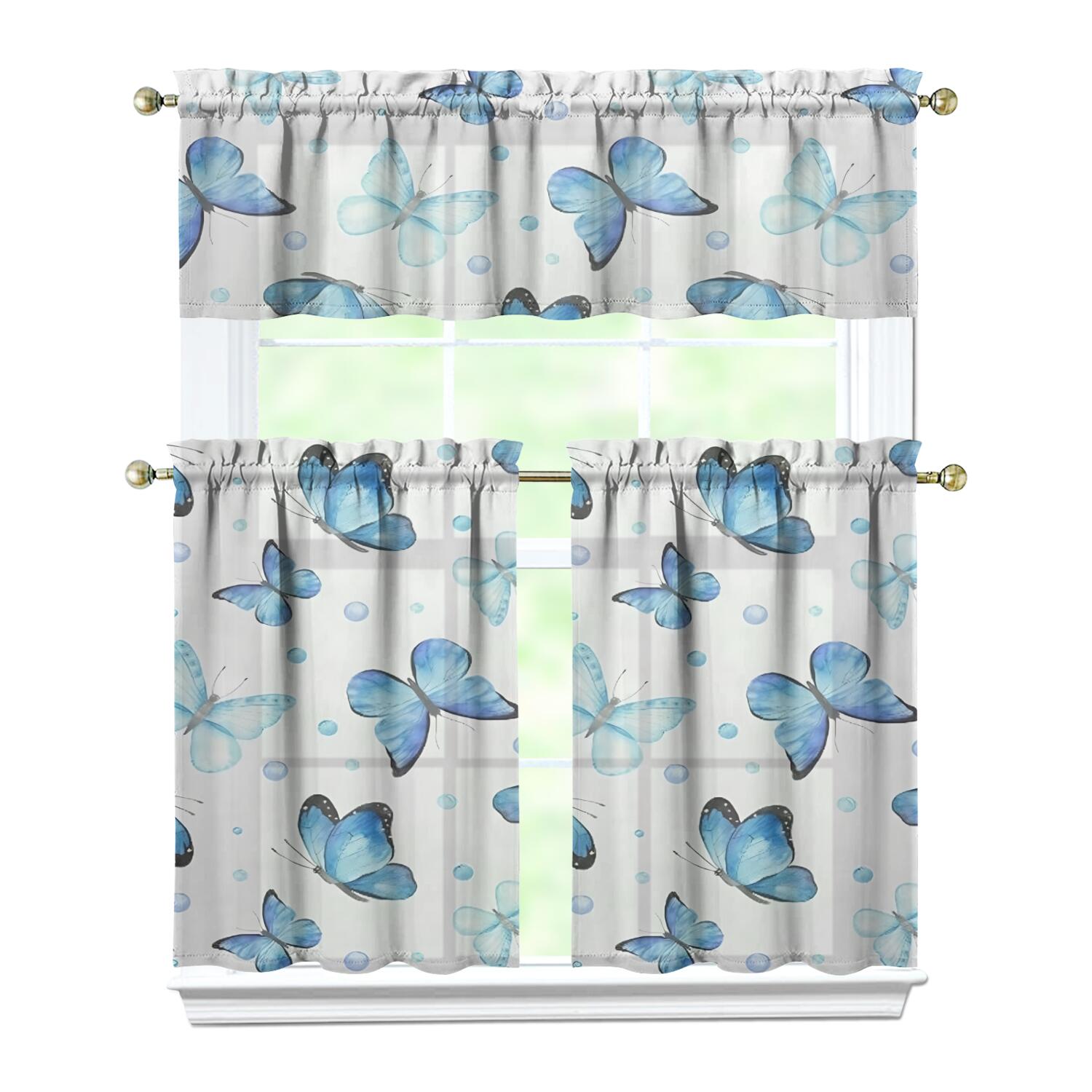 Kitchen Curtains 36 Inch Short - 3 Panel Set with Colorful Butterfly ...