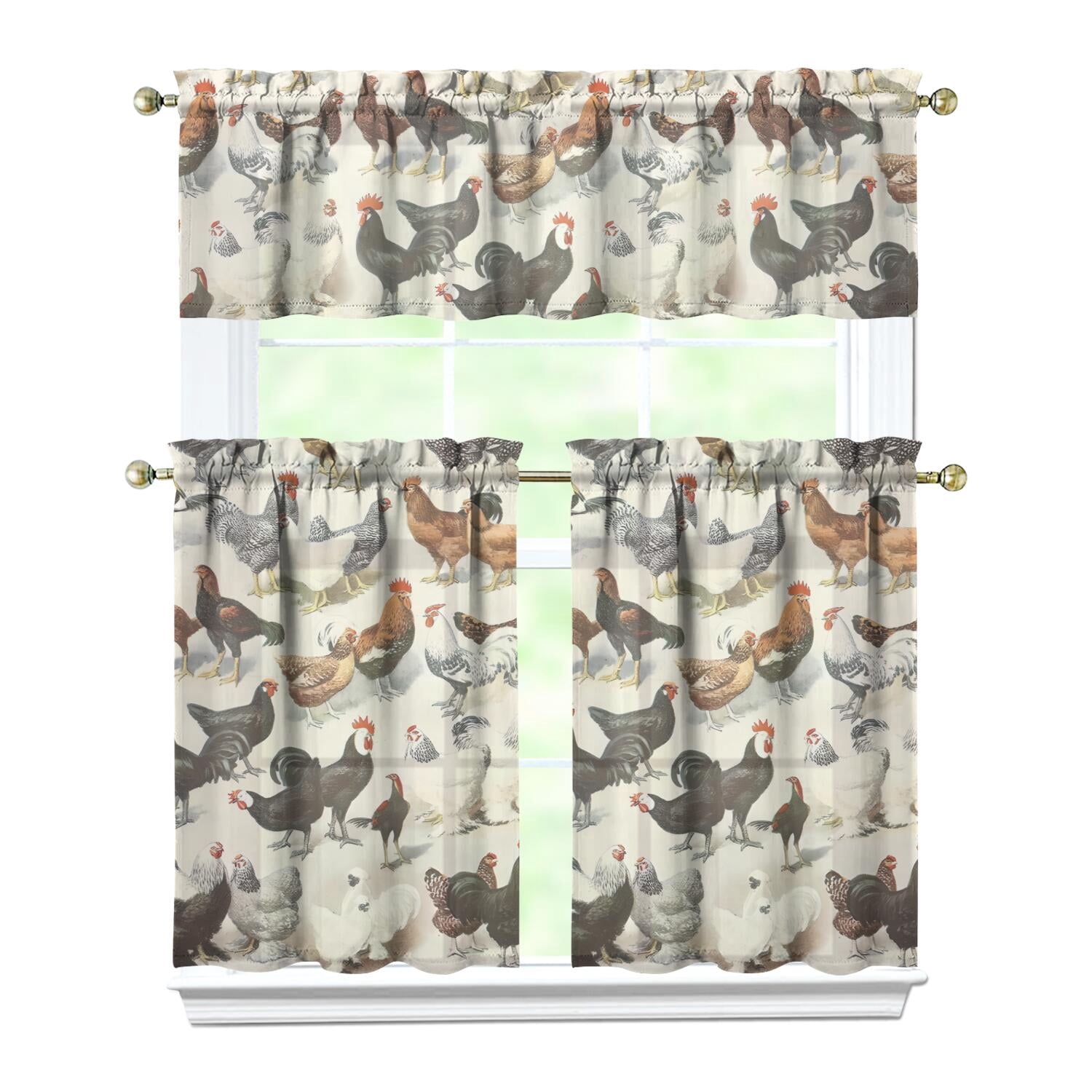 Kitchen Curtains 36 Inch Short - 3 Panel Set with Cute Farmhouse Egg ...